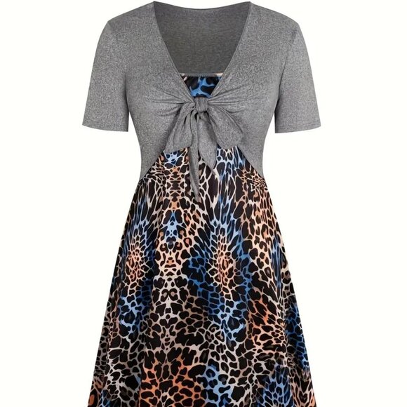 None | Dresses | Women Plus Size Elegant Leopard Print Twopiece Summer ...